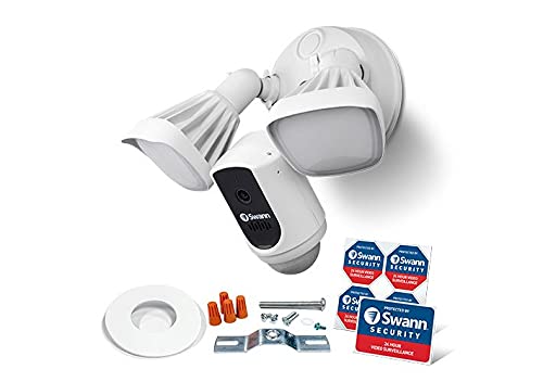 Swann Wi-Fi 1080p Waterproof Motion Activated FloodLight Camera with Night Vision, Heat Sensing, 2-Way Talk, Dimmable 2400 Lumens, Wide 125 Degree Viewing, Free Cloud & Local Recording