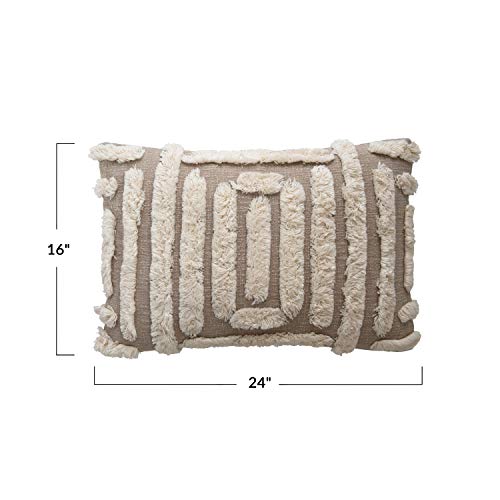 Creative Co-Op Lumbar Tan & Cream Tufted Woven Cotton Pillow, Tan