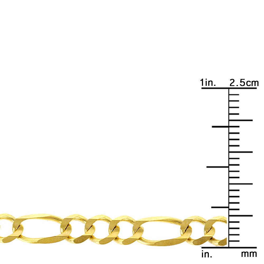 10K Yellow Gold Solid Figaro Link 5mm Diamond Cut Bracelet 7" long with Lobster Clasp