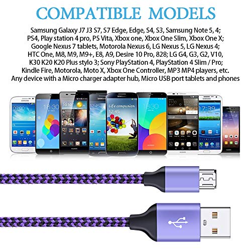 AILKIN Micro USB Cable, 5-Pack 6ft High Speed Nylon Braided Android Charging Cables for Samsung Galaxy J8/J7/S7/S6/Edge/Note5, Sony, Motorola, HTC, LG Android Tablets and More USB to Micro USB Cords