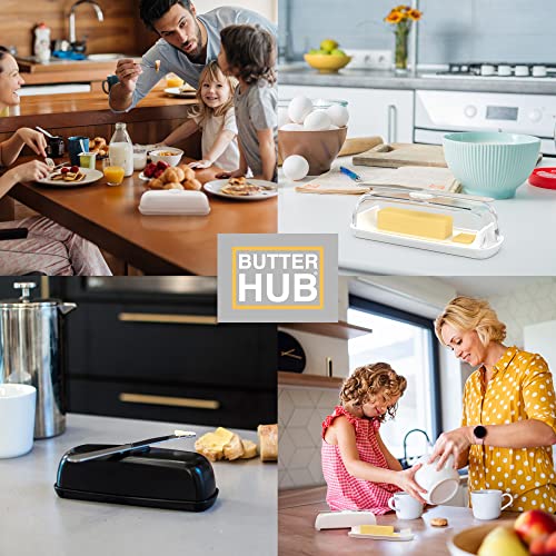Butter Hub Butter Dish with Lid and Knife, Magnetic Butter Keeper, Easy Scoop, No Mess Lid, Plastic, Dishwasher Safe (Clear)
