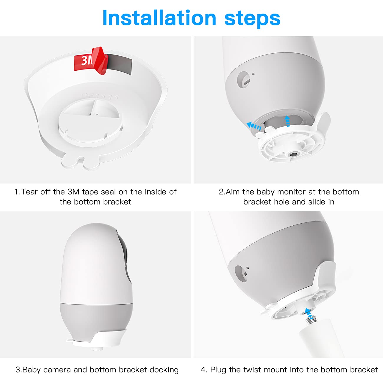 Koroao Flexible Twist Mount for Nooie Baby Monitor Without Tools or Wall Damage