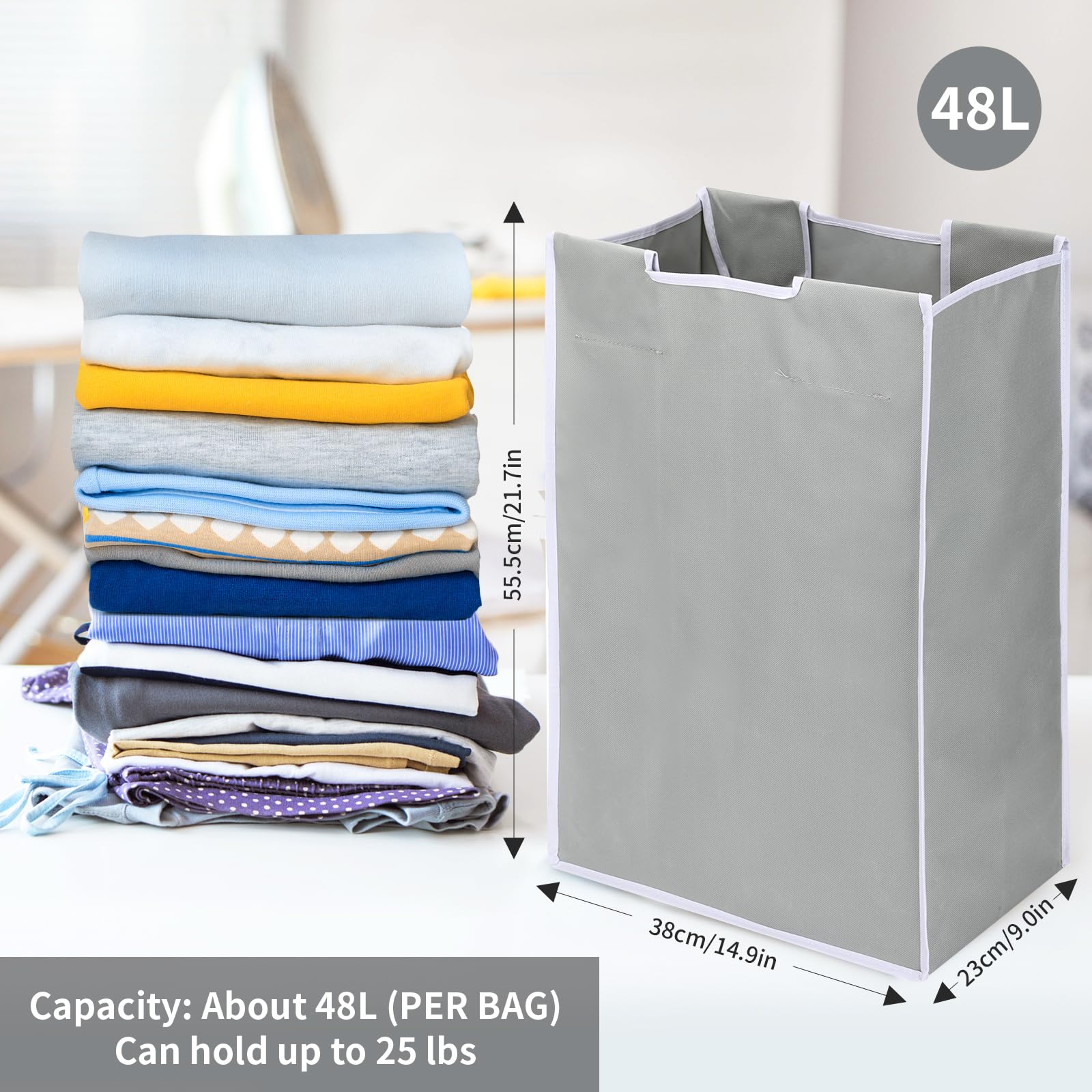 3 Bag Laundry Sorter Replacement Bags, Augot Large Hamper Cart Removable Replacement Bags with 6Pcs Carry Handle, Laundry Organizer Storage Replacement Bags 21“H×15“L×9”W (No Hangers )