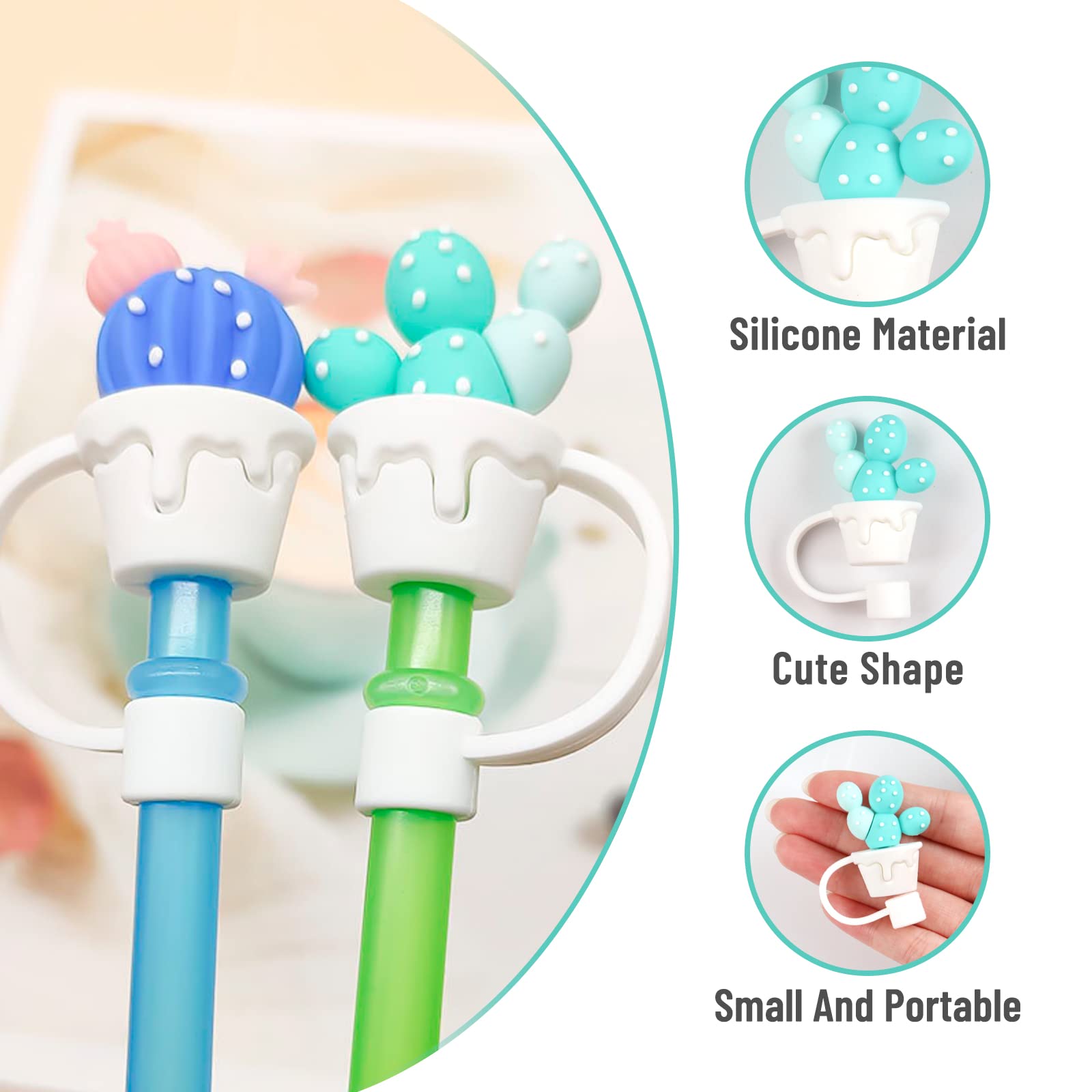 12 Pcs Silicone Straw Plug Reusable Straw Cover Cap Cute Cartoon Straw Tips Seal Splash Proof Straw Protector Caps Dust-proof Cup Straw Accessories for 6-8mm Straws