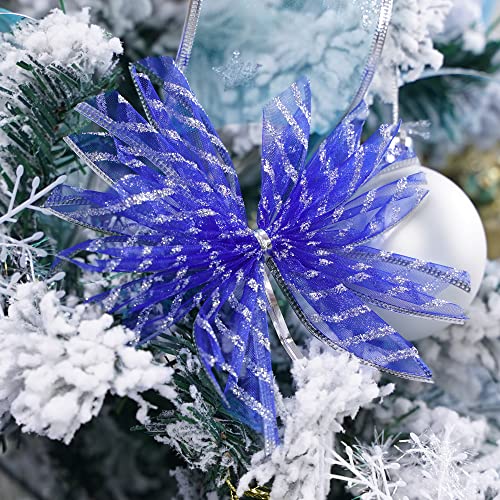 AIMUDI Blue and Silver Christmas Ribbon Wired 2.5" Ice Blue Christmas Tree Ribbon Garland 6 Rolls 36 Yards Turquoise Blue Ribbon for Christmas Tree Topper Bows, Crafts, Gift Wrapping, Wreaths