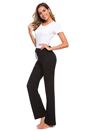 ADANIKI Women's Long Modal Comfy Drawstring Trousers Loose Straight-Leg for Yoga Running Sporting (Black, M)