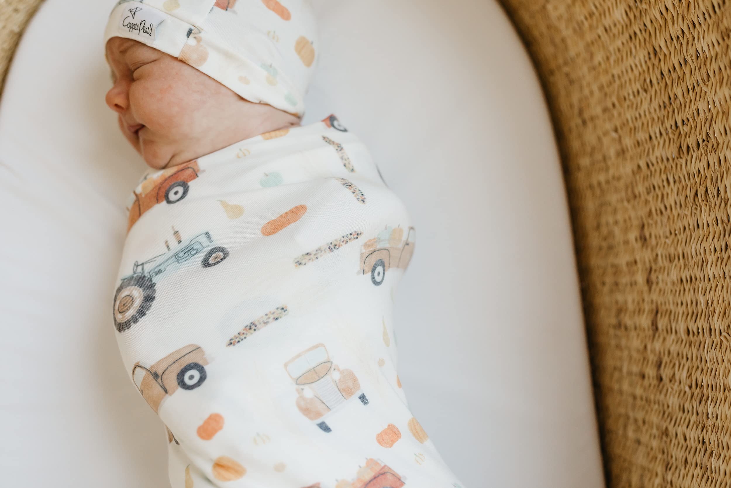 Large Premium Knit Baby Swaddle Receiving Blanket"Hayride" by Copper Pearl