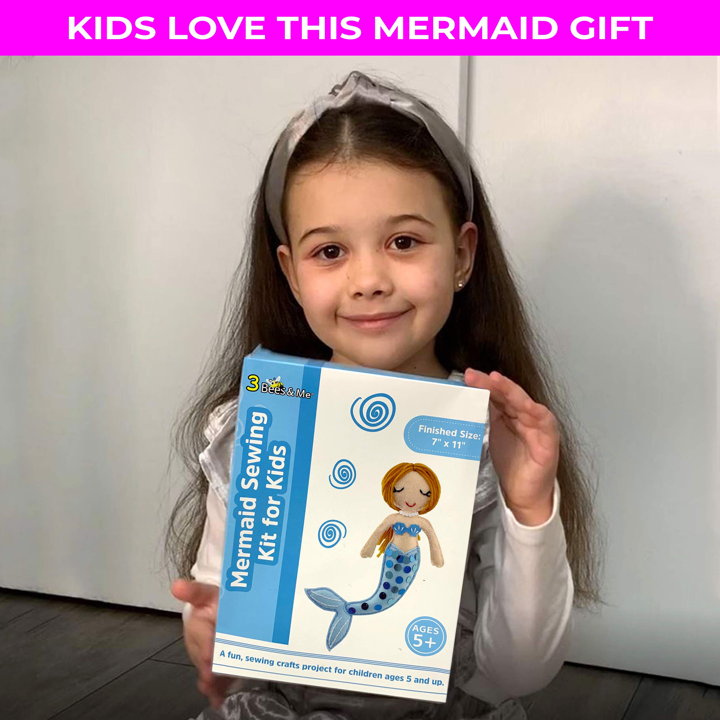 3 Bees & Me Mermaid Sewing Kit for Kids β Fun Mermaid Crafts for Girls and Boys β Complete DIY Doll Making Gift for Ages 7 to 15