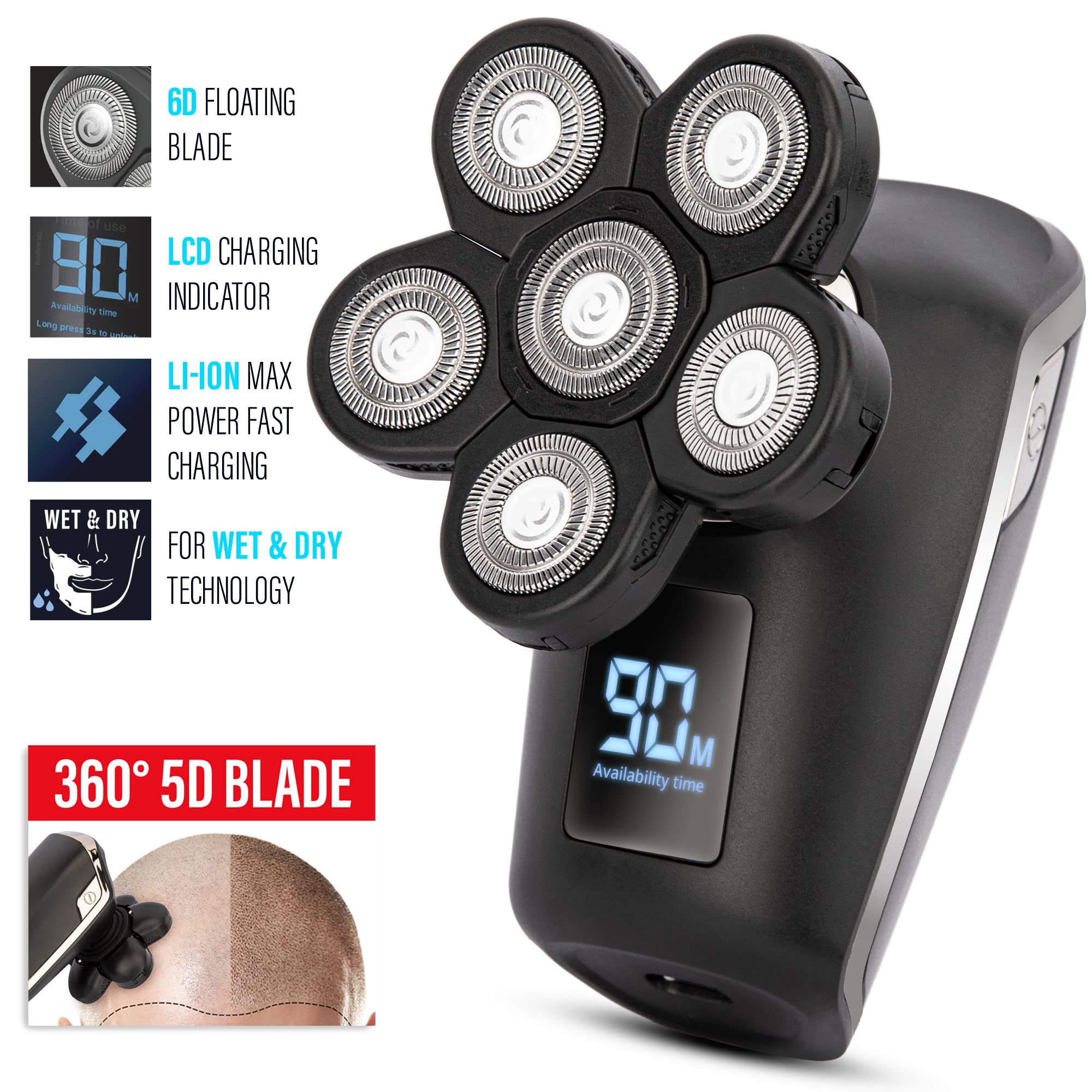 AW 6D Head shavers for Bald Men, Anti-Pinch Bald Head shavers for Men, Electric Head Shavers for Men, Maquina De Afeitar para Hombre, Head Shavers for Bald Men Wet and Dry