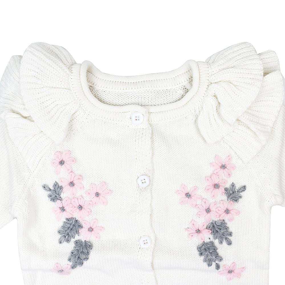 chengchuang Newborn Baby Girl Embroidered Knitted Sweater Romper Longsleeve Jumpsuit Outfit Clothes with Warm Hat Set