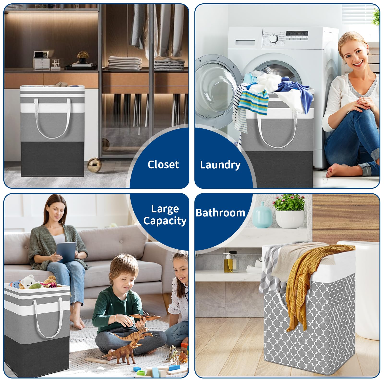 2-Pack Collapsible Laundry Basket, Terfik Waterproof Dirty Clothes Laundry Hamper, Durable Foldable Laundry Basket for Blanket, 75L Large Laundry Baskets Organizer in Laundry, Bedroom & Bathroom Room