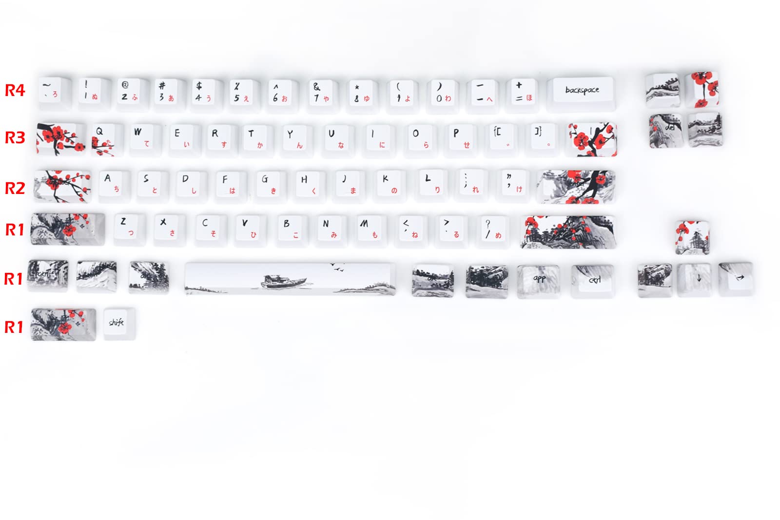 MOLGRIA Keycaps 71 Set for Gaming Mechanical Keyboard, Custom PBT OEM Profile Key caps Japanese Font with Keycap Puller for Cherry MX 71/61 60 Percent Keyboard(Plum Blossom)