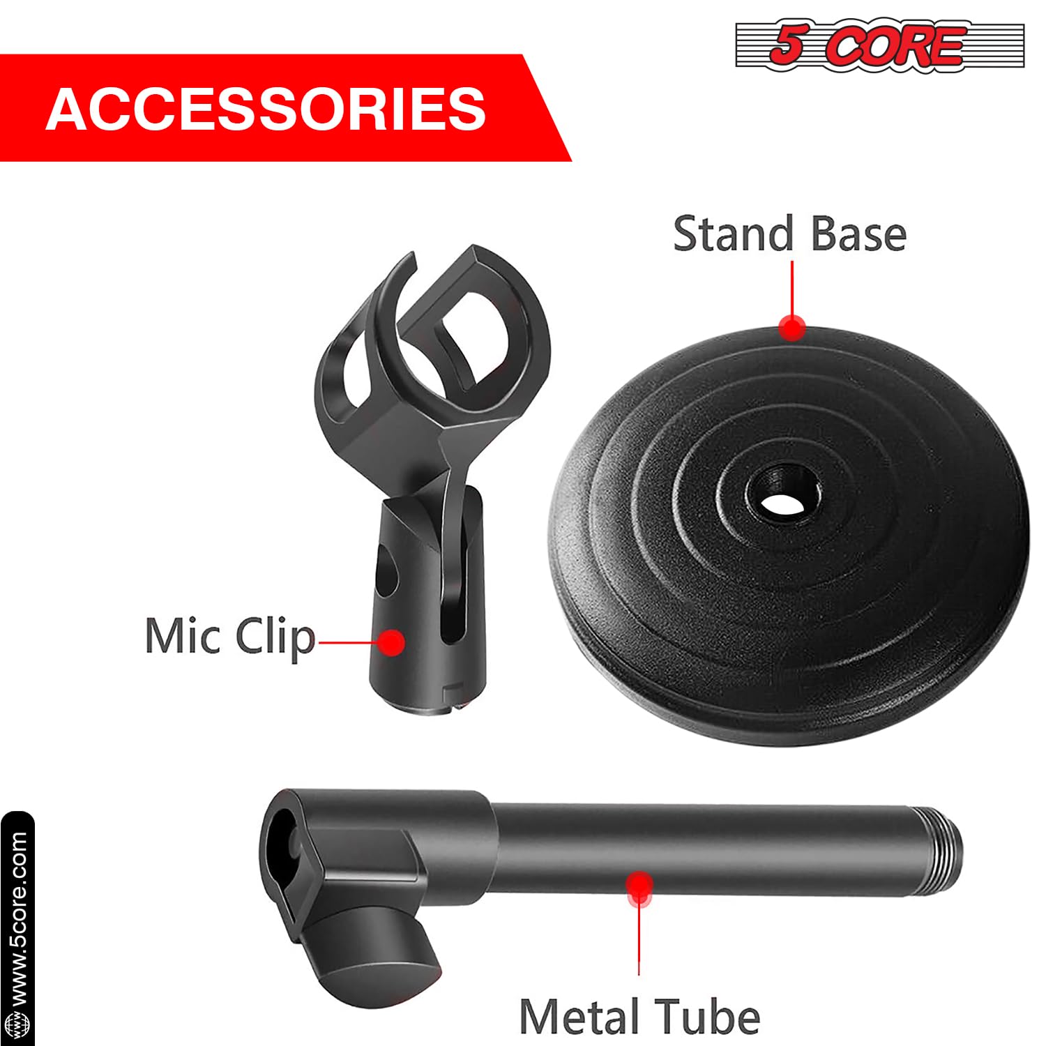 5 Core Desk Microphone Stand • Angle Adjustable Desktop Mic Stand • Table Mic Holder with Universal Mic Clip MS RBS