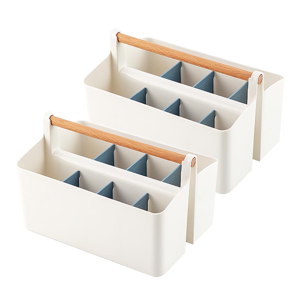 2 Pack Art Caddy Organizer Portable,marker box Large Pen Holder for Desk,Art Supply Storage Organizer with DIY Dividers for Colored Pencils,Markers,Art Supplies,Craft Organizers (Blue Divider)