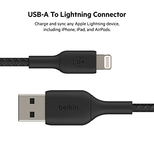 Belkin BoostCharge Braided Lightning Cable - 3.3ft/1M - MFi Certified Apple iPhone Charger USB to Lightning Cable - iPhone Cable - iPhone Charger Cord - Apple Phone Charger - Black