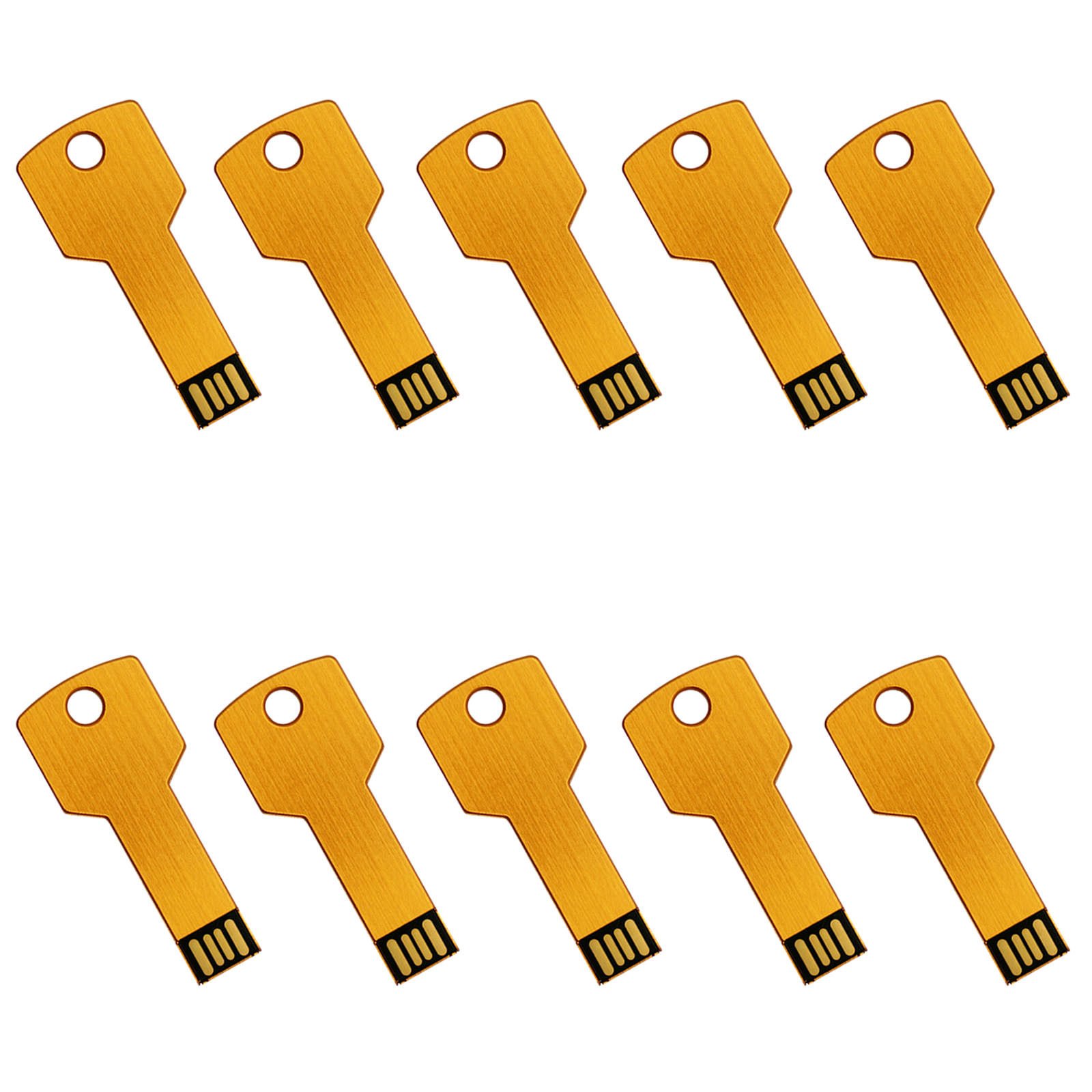 Lot 10 1GB Key Shape USB Flash Drive 1G Metal Memory Pen Stick Thumb Drive Wholesale Bulk Pack (1GB, Gold)