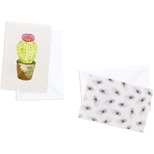 48-Pack All Occasions Cards with Envelopes, 6 Watercolor Floral Peacock Feather Designs, Blank Insides for Anytime, Birthdays, Wedding, 4x6