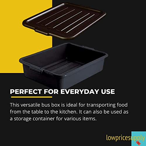 6 Pack 20" x 15" x 5" Black Polyethylene Plastic Restaurant Dishwasher Tub Bus Tub, Bus Box, Storage Bins, Storage Box W/Lid