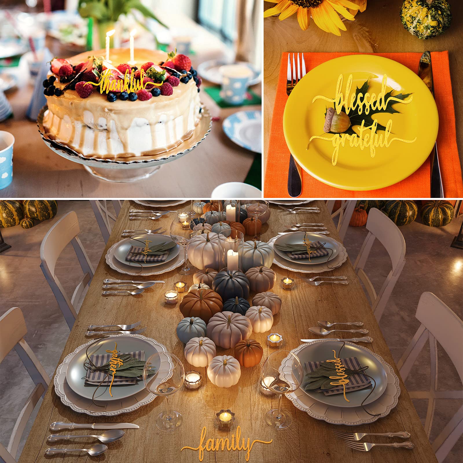 20 Pieces Thanksgiving Plate Place Cutouts Thankful Gather Grateful Blessed Family Place Setting Letter Place Card Cutouts Table Plate Paper Settings for Thanksgiving Wedding Valentine Engagement
