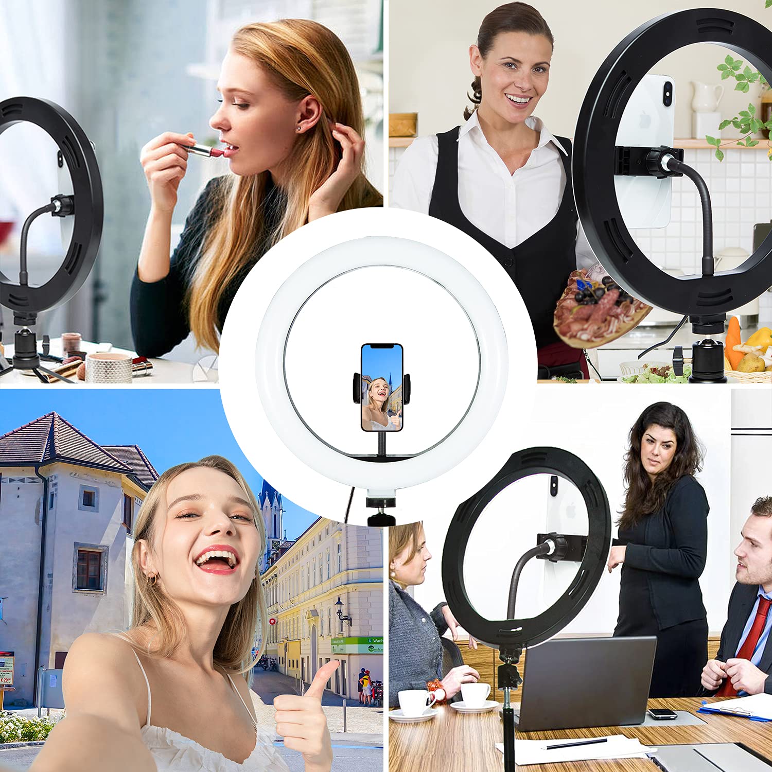 10.2" LED Selfie Ring Light with Floor Tripod 74" Tall and Desk Stand, 2 Phone Holders Dimmable Makeup Ringlight for Live Streaming & YouTube Video, Photography, Online Meeting