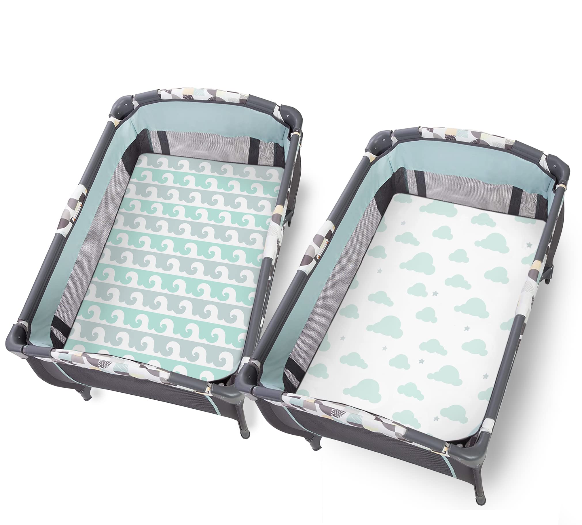 100% Organic Cotton Fitted Sheets for Graco Pack n Play, Babyletto, Pamo Babe, Hiccapop, Dream on Me, Evenflo, Baby Trend, Hygge Hush Portable/Mini Crib/Playards, and Beka Bedside Bassinet 2 Pk