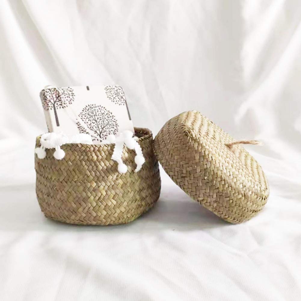 Small Seagrass Baskets with Lids Natural Woven Baskets Flower Basket Small Storage Box for Bedroom Living Room Nursery Decor Shelf Basket