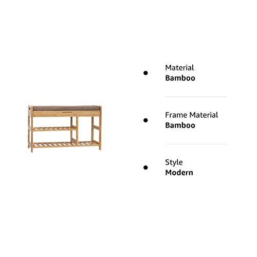 C&AHOME Shoe Bench Bamboo, 3-Tier Shoe Organizer with Cushion, Shoe Rack Bench for Entryway, Max Load 270 LBS, Removable Seat Cushion Bench, Ideal for Entryway, Hallway, Living Room, Bedroom, Natural