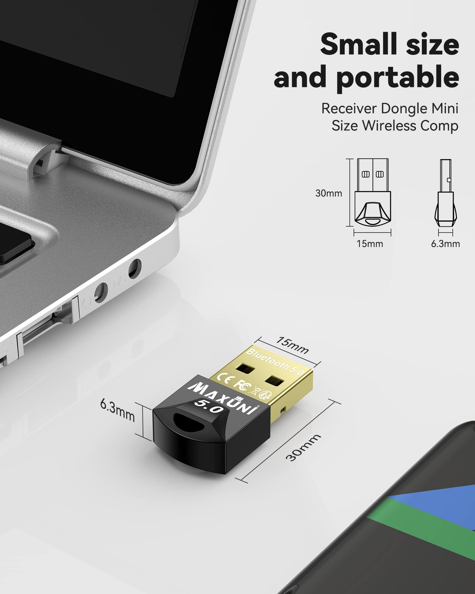 Maxuni USB Bluetooth Adapter for PC 5.0, Bluetooth Dongle 5.0 Adapter,for Laptop Keyboard Mouse Headsets Speakers, Long Range Bluetooth Supports Windows 11/10/8.1(Plug and Play)
