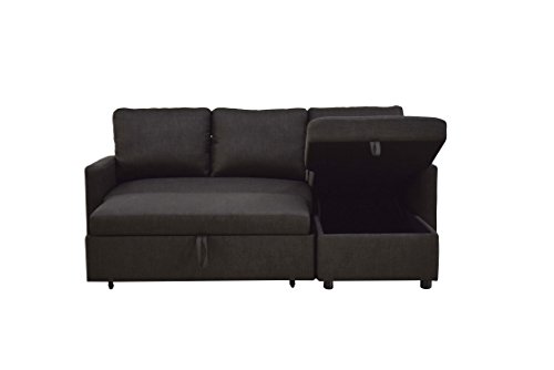 ACME FURNITURE Hiltons Charcoal Linen Sectional Sofa with Sleeper and Storage