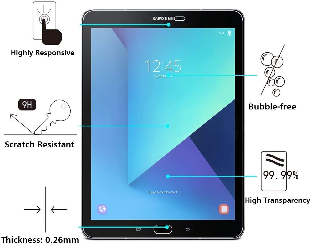 TANTEK [2-Pack Screen Protector for Samsung Galaxy Tab S3 / Galaxy Tab S2 9.7 Inch,Tempered Glass Film,Ultra Clear,Anti Scratch,Bubble Free,S Pen Compatible