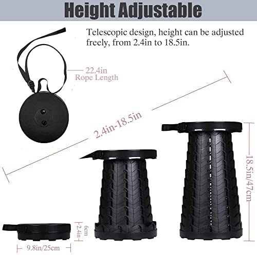 2023 Upgraded-Portable Collapsible Folding Stool, Retractable Telescoping Foldable Camping Stool for Adults for Outdoor Fishing Hiking Gardening Travel BBQ (Black)