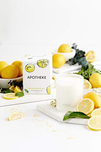 APOTHEKE Market Collection Luxury Scented Jar Candle, Meyer Lemon & Mint, 11 oz - Lemon, Spearmint, Jasmine & Eucalyptus Scent, Strong Fragrance, Aromatherapy, Lasting, Hand Poured in USA, Soy Wax