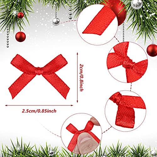 200 Pieces Christmas Tiny Bows Mini Christmas Bows Satin Ribbon Bows Mini Craft Ribbon Wreaths Bows for Sewing DIY Craft Wedding Decoration (Red, Green, Silver)