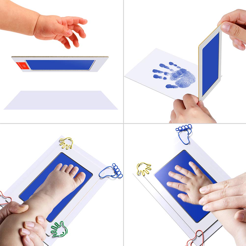 Baby Hand and Footprint Picture Frame Kit, PChero"Clean-Touch" Ink Pad with Paper Photo Frame, Personalized Gifts for Newborn Showers Registry