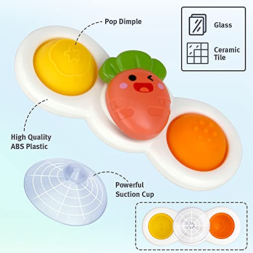 3Pcs Suction Cup Spinner Toys,Baby Spinners Toy,Push Bubble Sensory Rotating Fun,Bathing, Anxiety, Dining, Sensory Toy for Girls Boys