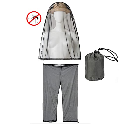 Mosquito Net Mosquito Insect Head Face Protect Watshi Mosquito Mesh Net Leg Mosquito Pants and Head Net for Protection Outdoor Fishing Hiking Camping(2pcs) (Black)