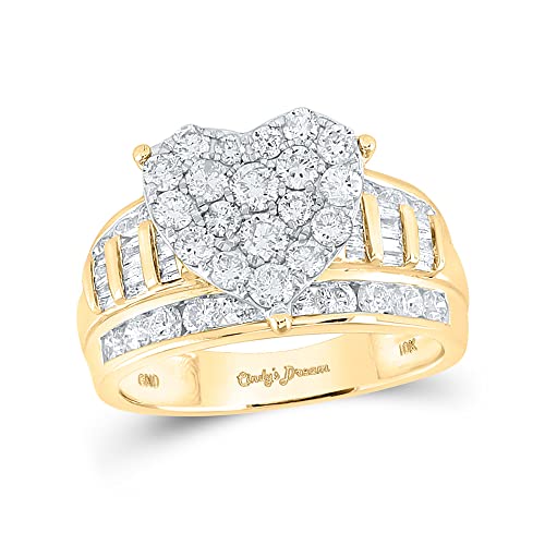 10kt Yellow Gold Round Diamond Heart Bridal Wedding Engagement Ring 2 Cttw