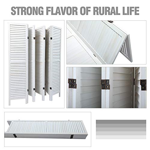 JAXPETY 8 Panel Wood Louvered Room Divider, 5.6 Ft Tall Oriental Folding Freestanding Privacy Screen Room Dividers for Home, Office, Bedroom (White)