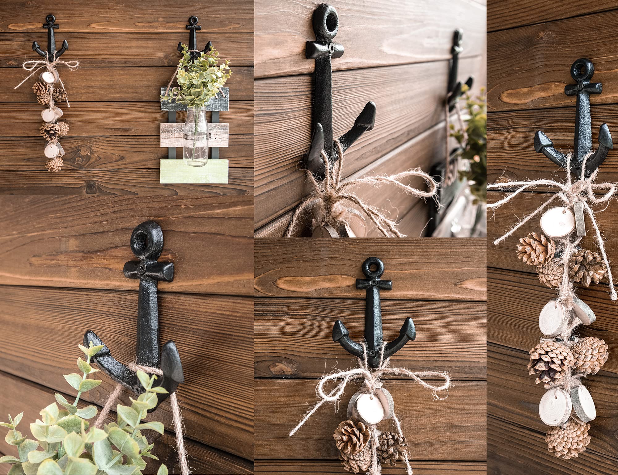 5 Packs Anchor Shape Hooks Vintage Hook Cast Iron Wall Wood Mounted Coat Hat Hooks Antique Black