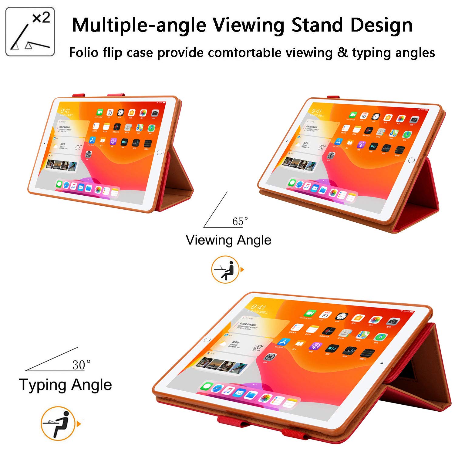 UUcovers Case for Apple iPad 10.2" 9th/8th/7th Generation (2021/2020/2019) & iPad Air 3 10.5 Inch (3rd Gen) & iPad Pro 10.5 Cover with Hand Strap Stand [Pencil Holder] Pocket [Auto Sleep/Wake], Red