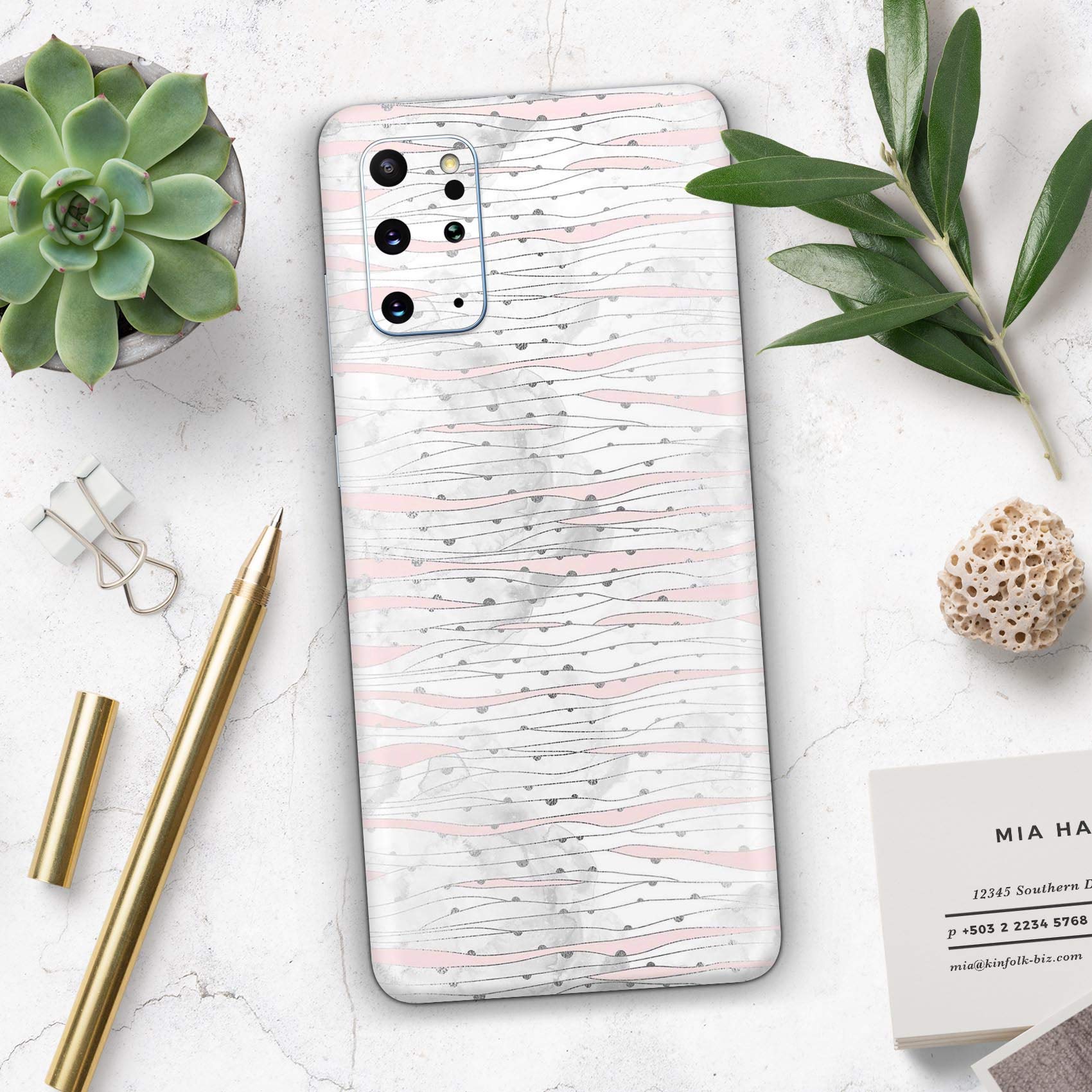 DesignSkinz Karamfila Silver & Pink Marble V10 Protective Vinyl Decal Wrap Skin Cover Compatible with The Samsung Galaxy S20 (Screen Trim & Back Glass Skin)