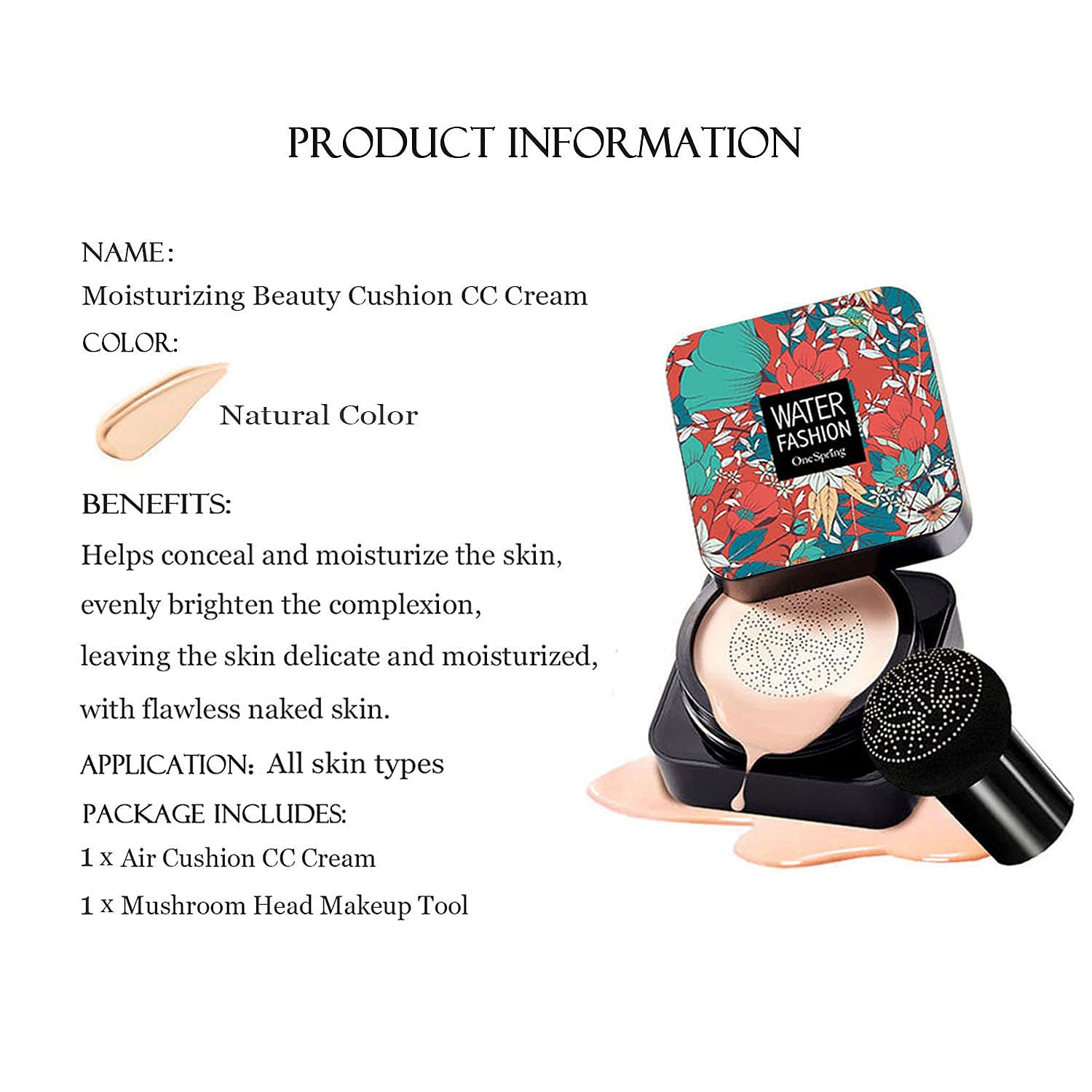 Miniling Mushroom Head Moisturizing Foundation,Air Cushion CC Cream Mushroom Head,Concealer Lasting Nude Makeup,Oil Control,Long Lasting Liquid Foundation Beauty Moisturizing CC Cream (Natural Color)