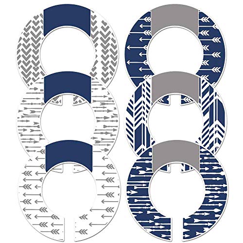 6 Adult or Baby Boy Nursery Clothing Size Closet Dividers Navy Gray Arrows (Fits 1.5" Rod)