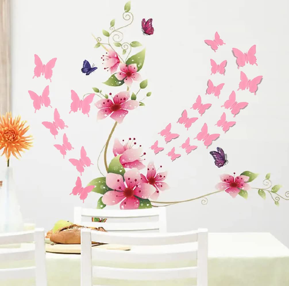 24 PCS Butterfly Wall Decals Butterflies Decor Stickers for Home Decorations Kids Room Bedroom Decor (Pale Pink)