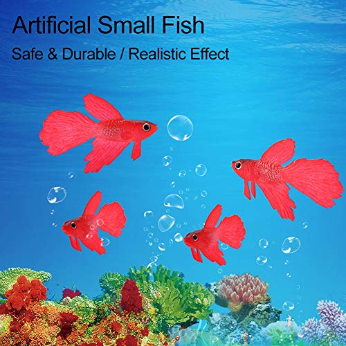 ViaGasaFamido Aquarium Fake Fish, Simulation Silicone Artificial Small Fish with Suction Cup for Fish Tank Ornament(Red Betta Fish)