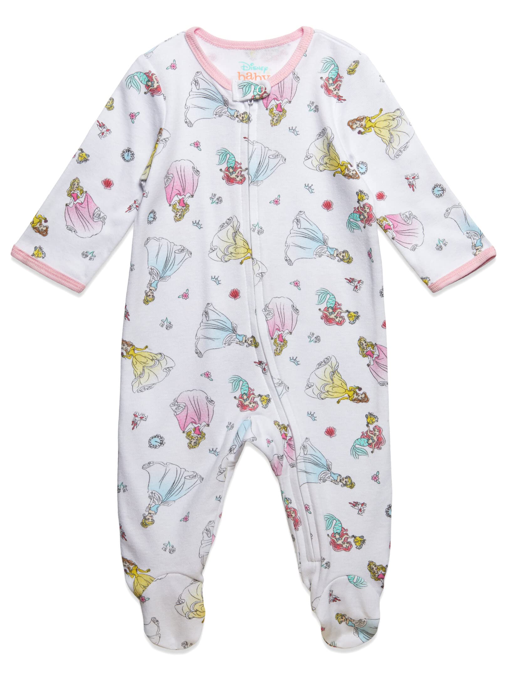 Disney Princess Belle Aurora Cinderella Newborn Baby Girls 2 Pack Zip Up Sleep N' Plays/Pink 3-6 Months