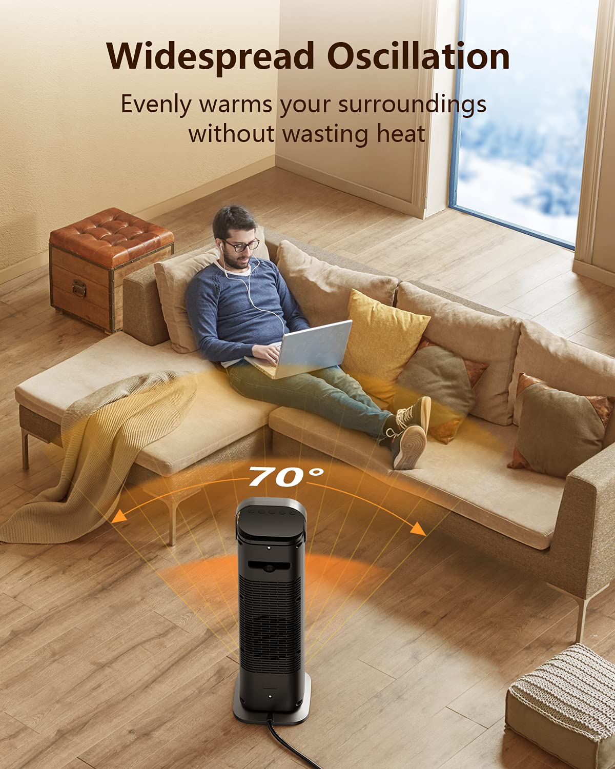 24" Space Heater, Acouto 1500W Portable Electric Heaters Indoor Use, Oscillating Ceramic Heater with Overheat & Tip-over Protection, ECO Mode, 12H Timer for Living Room, Bedroom, Office, Garage