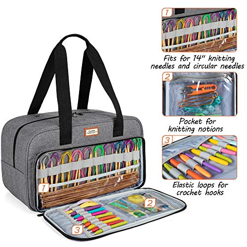 CURMIO Yarn Storage Bag, Knitting Tote Bag for Crochet Hooks, Knitting Project and Accessories, Ideal for Crochet Beginners and Knitting Lovers, Bag Only, Gray