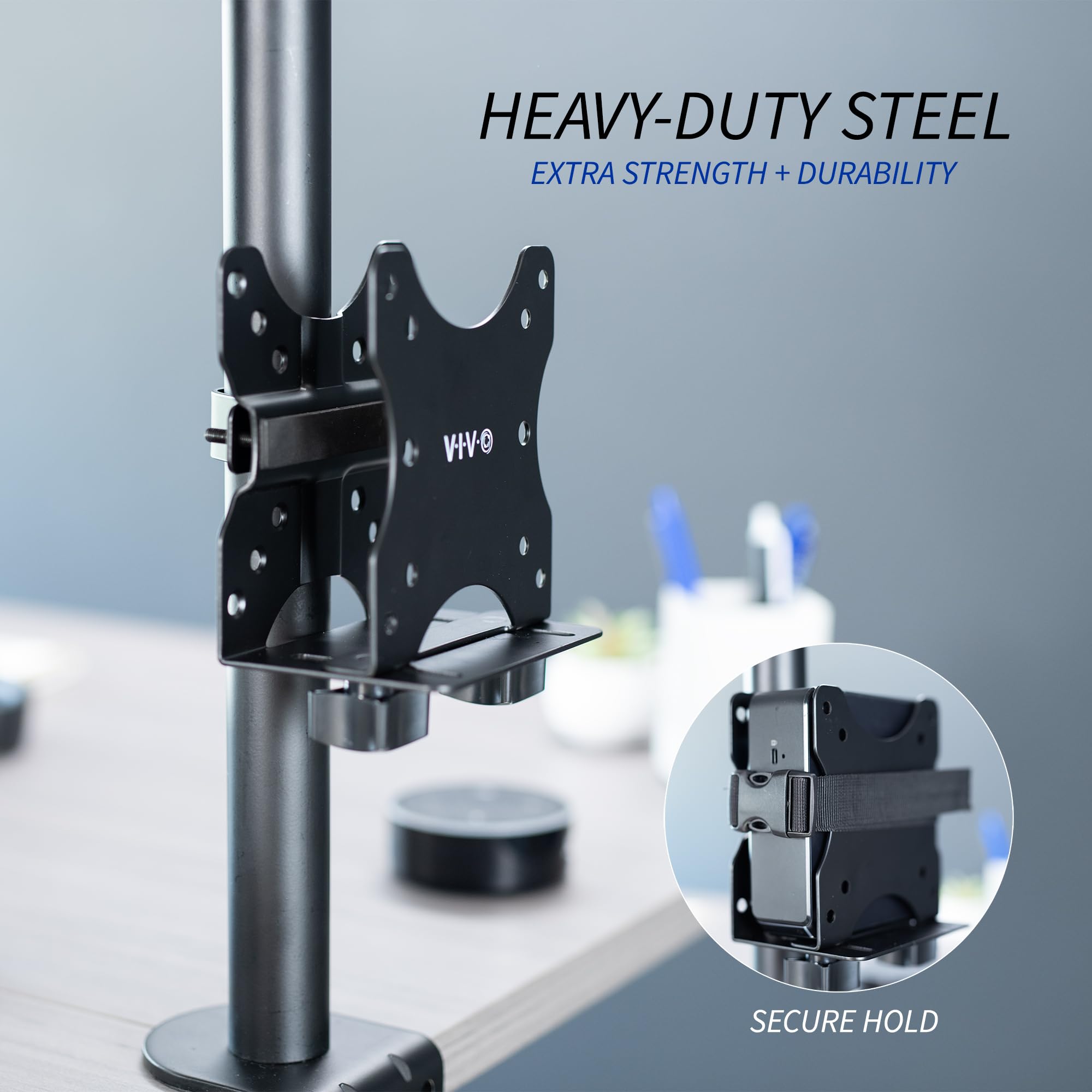VIVO Adjustable Thin Client Mini PC Mount Bracket, CPU VESA Under Desk and Monitor Arm Computer Holder, Black, MOUNT-PC05C