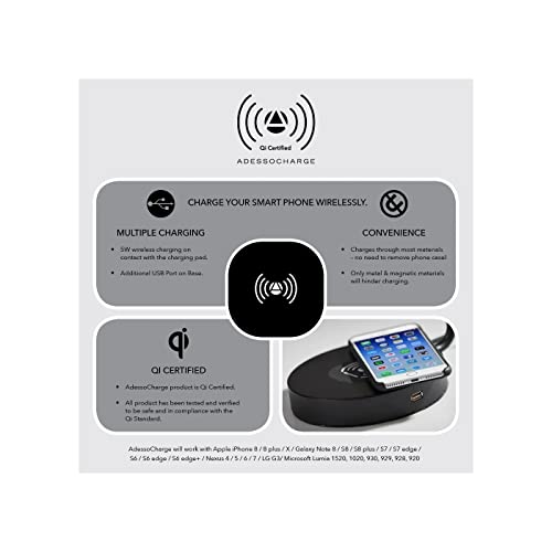 Adesso 4507-01 Maxine Desk Lamp Wireless Charging, 7W LED, 5W QI, USB Port, Indoor Lighting Lamps